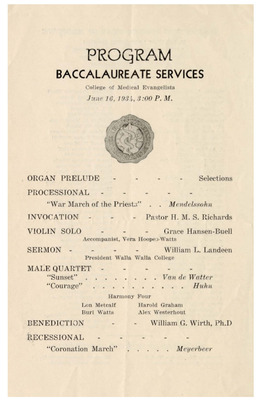 "Commencement (Baccalaureate Services) 1934" by College of Medical ...